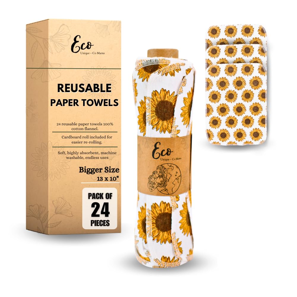 Amazon.com: Reusable Paper Towels 24 Pack 13x10in, Sunflower Towels ...