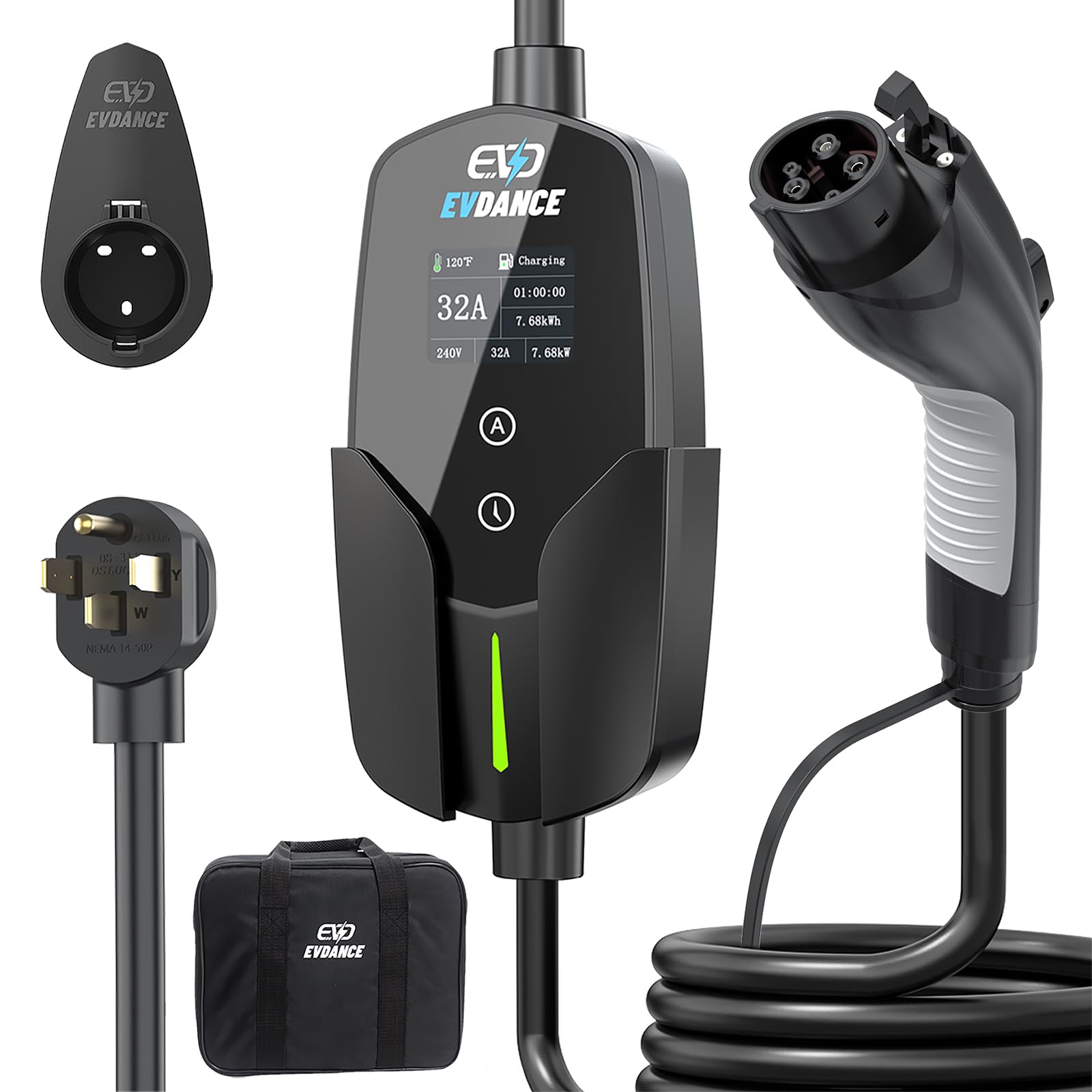EVDANCE EV Charger (32Amp, 240V, NEMA 14-50P), 7.68kw Portable Level 2 ...