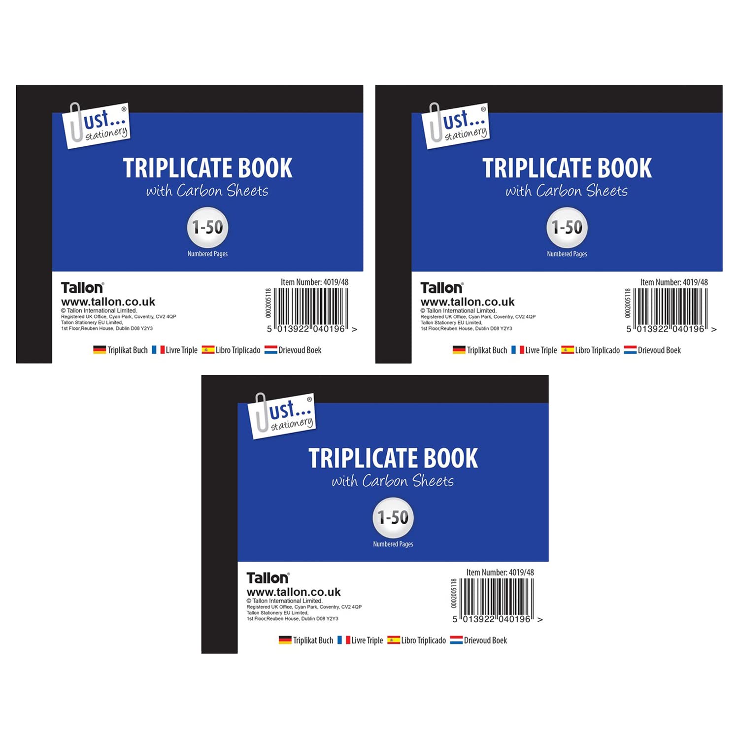 Half Size Triplicate Book with Carbon Sheet Numbered 1-50 Pages Record ...