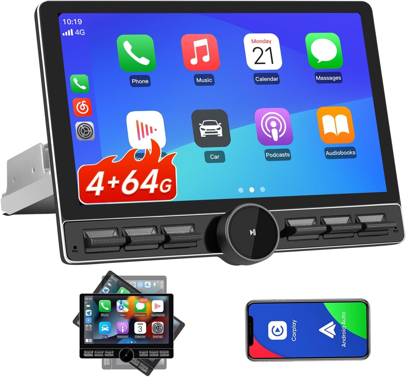 Amazon.com: 10.6 Inch Android 13 Single Din Car Radio [4GB RAM + 64GB ...