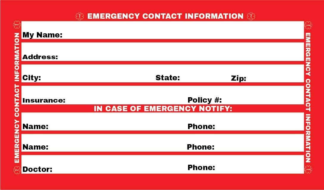 Emergency Medical Condition and Contact Wallet ID Card - with ...