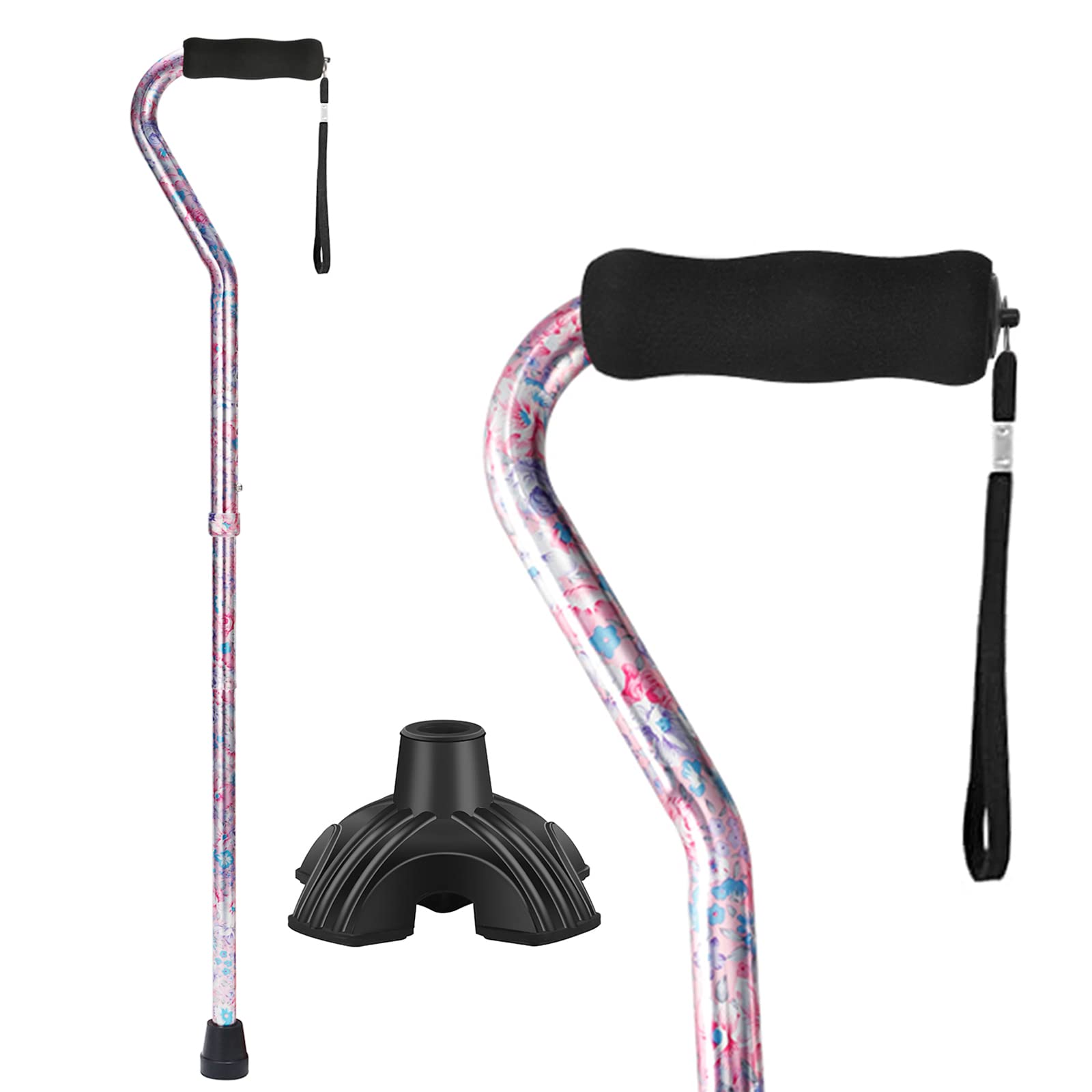 Snapklik.com : Folding Walking Cane For Seniors, 2 Replaceable Base Tips, Soft Offset Handle ...