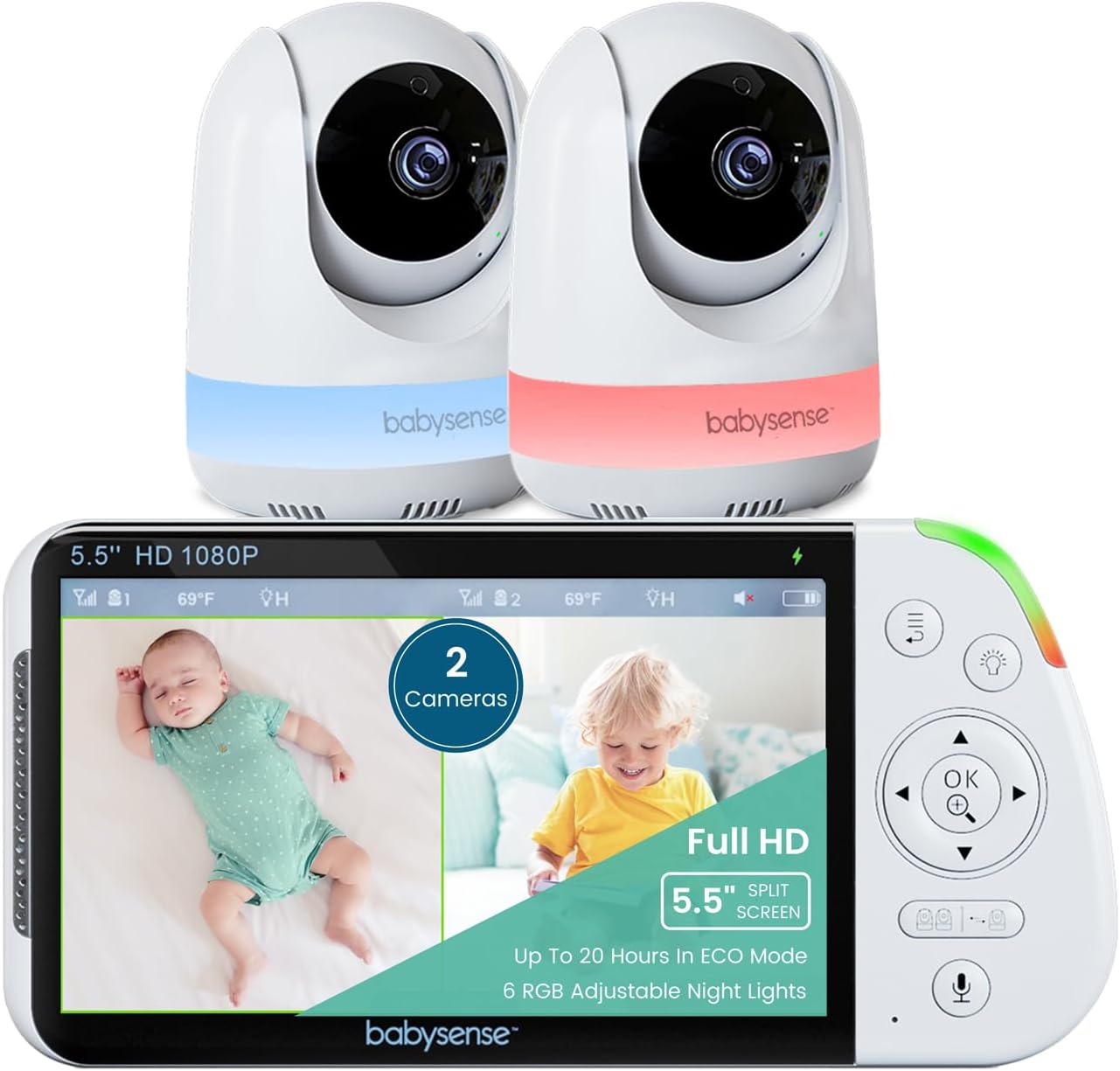 Amazon.com: Babysense 5" HD Split-Screen Baby Monitor, Video Baby ...