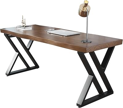 Amazon.com: IBF Natural Real Wood Computer Desk, Rustic Writing Study ...