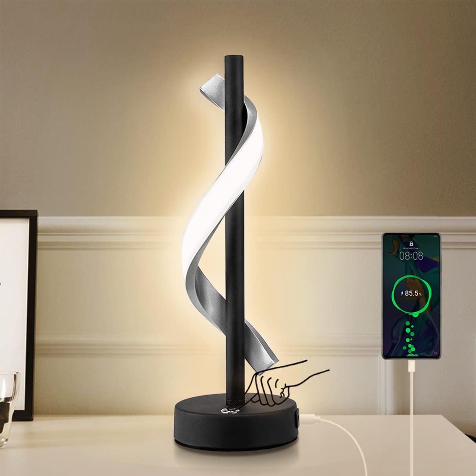EIDEARAY LED Touch Dimming Smart Table Lamp,Spiral Desk Lamps, 12W Eye ...