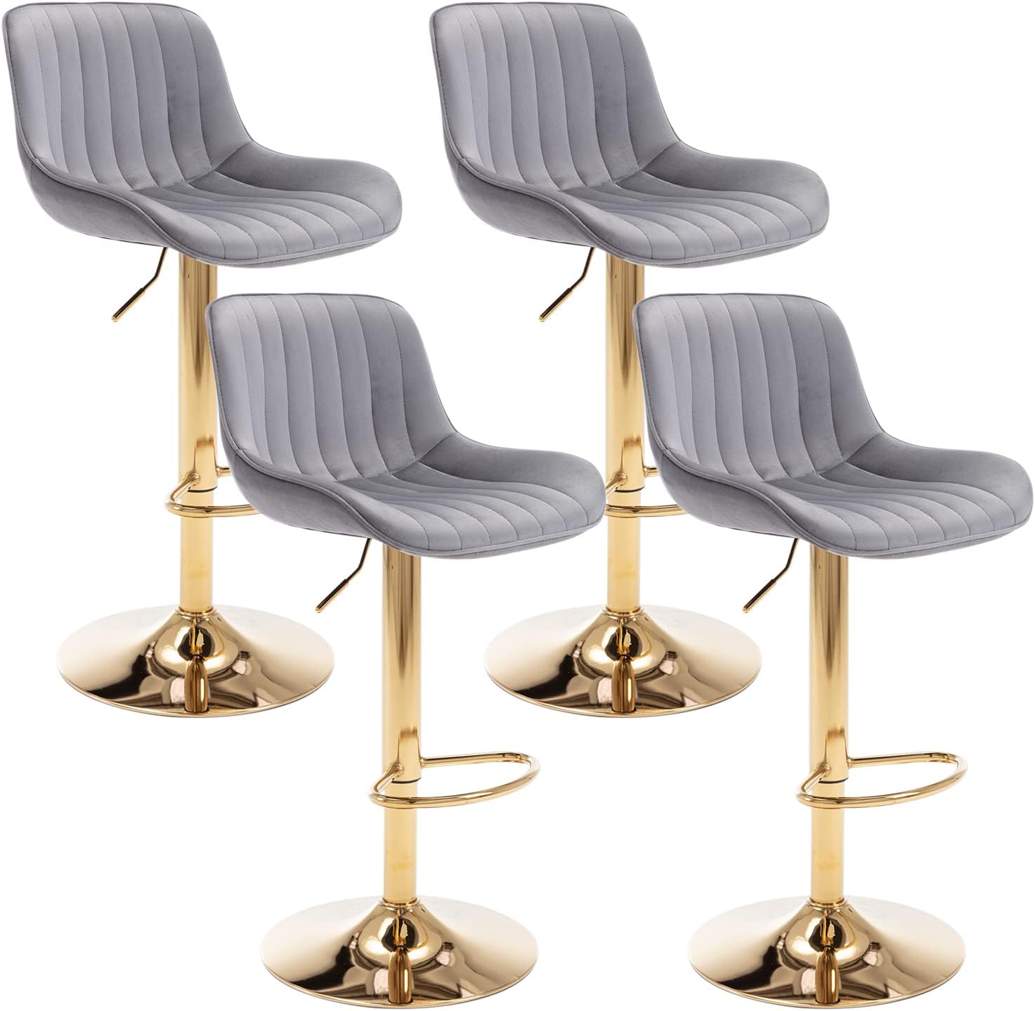 Amazon.com: Kiztir Gold Velvet Bar Stools Set of 4, Adjustable Counter ...