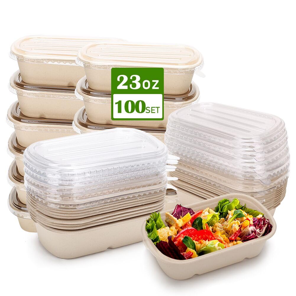 Amazon.com: 100 Pack Disposable Meal Prep Containers with PP Lid, 23 Oz ...