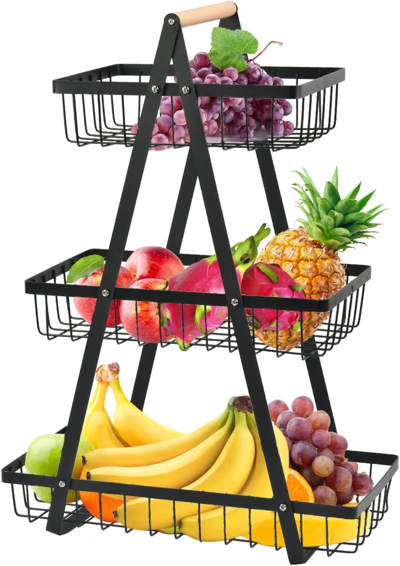 Amazon.de: natuli Obst Etagere mit 2 Körben große Obstschale aus Metall ...