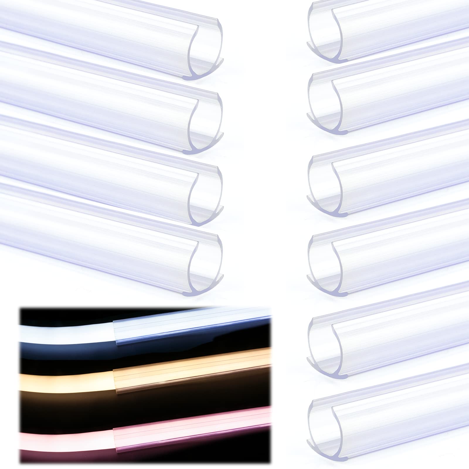 Muzata 10Pack 3.3FT Rigid Clear PVC Plastic U Channel C Track for 1/2 ...