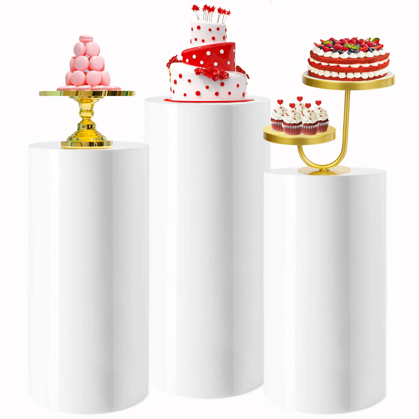 Lopxo Metal Display Pedestal Stand, 3PCS White Cylinder Pedestal Stands ...