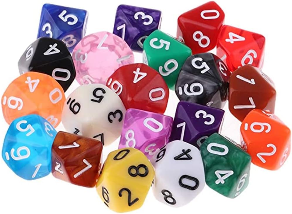 Muzrunq Acrylic 10-Sided Dice Set - 20PCS Multi-Colored Transparent ...