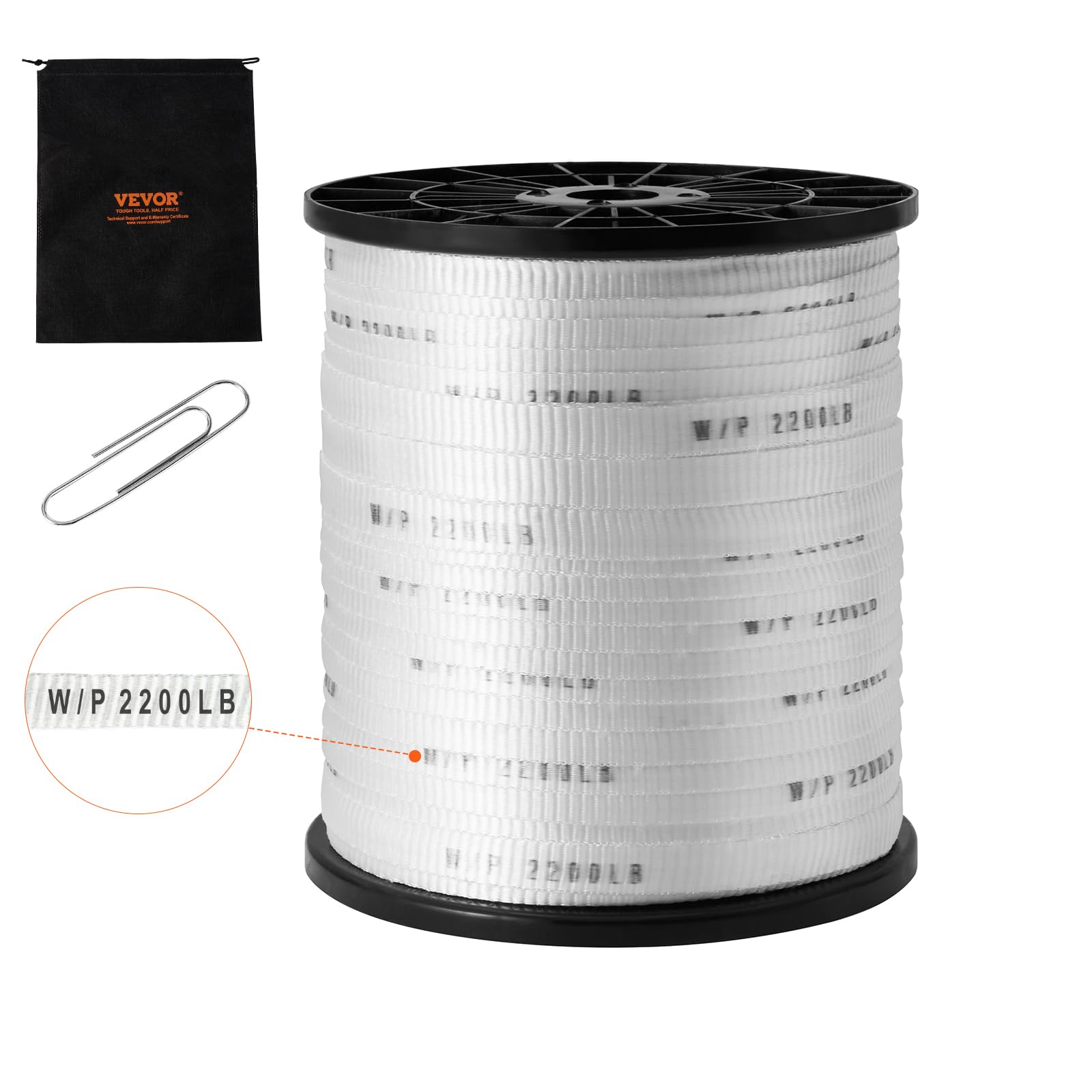 VEVOR Polyester Pull Tape, 5/8" x 108' Mule Tape Flat Rope, 2200 lbf ...