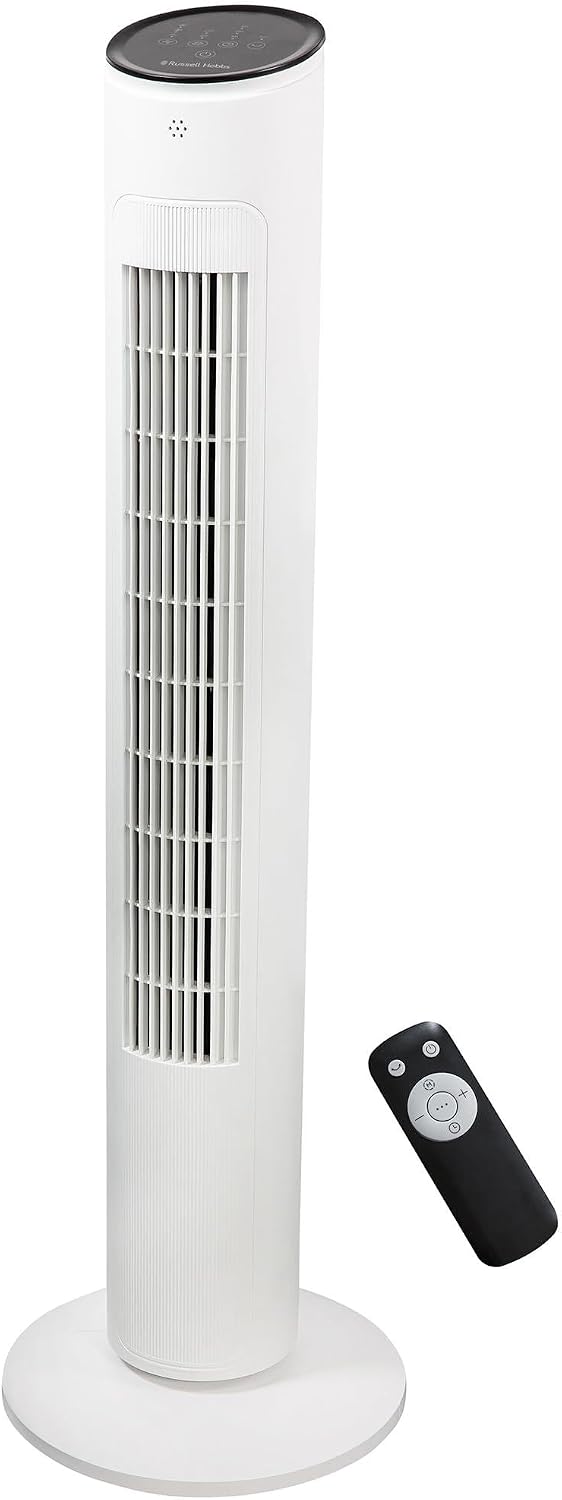 Russell Hobbs Premium Tower Fan in White Electric Pedestal Fan with ...