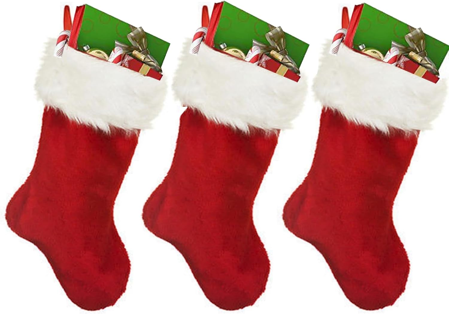 3 Pcs Large Size Christmas Stockings, 20 inch Classic Soft Red and ...