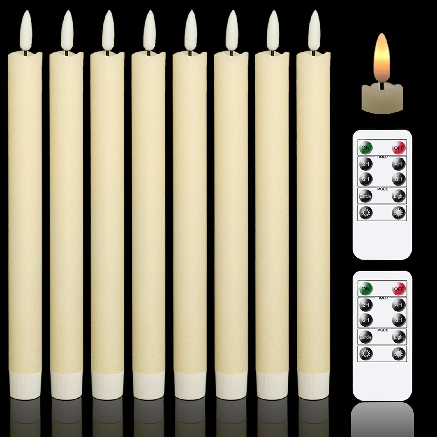 Eldnacele Flameless Flickering Taper Candles with 2 Remote Controls and ...