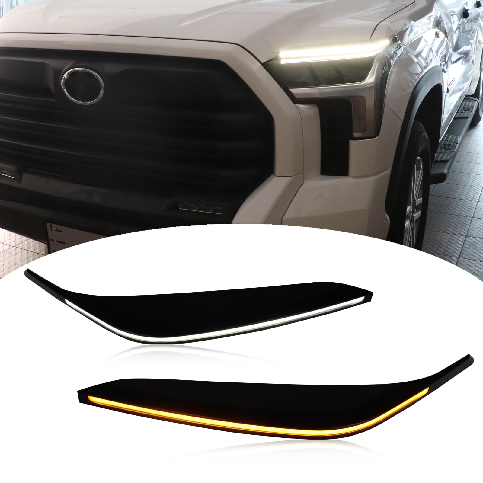 Amazon.com: BINQIGOO Switchback LED Front Headlight Strip Cover Trims ...