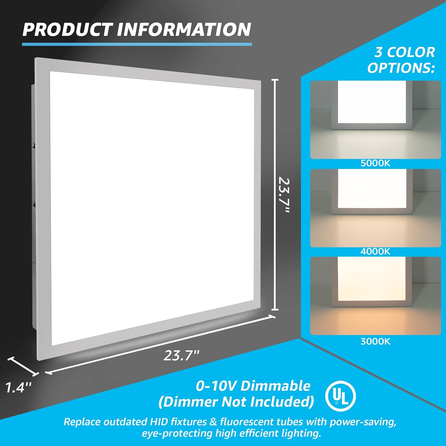 Art3d Luz LED de panel plano de 2 x 2 pies, temperatura de color ...