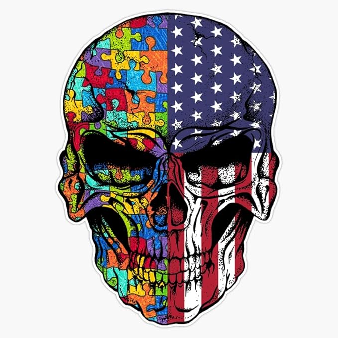 Amazon.com: Autism American Flag Skull Sticker Bumper Sticker Vinyl ...
