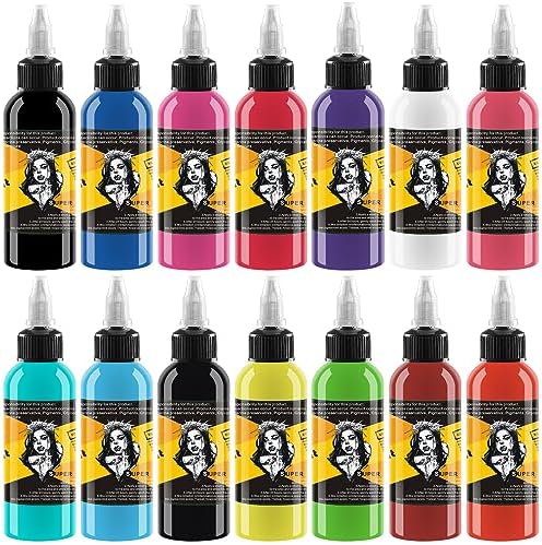 Tattoo Ink Set of 14 Professional Tattoo Ink - 30ml/Bottle Full Colour ...