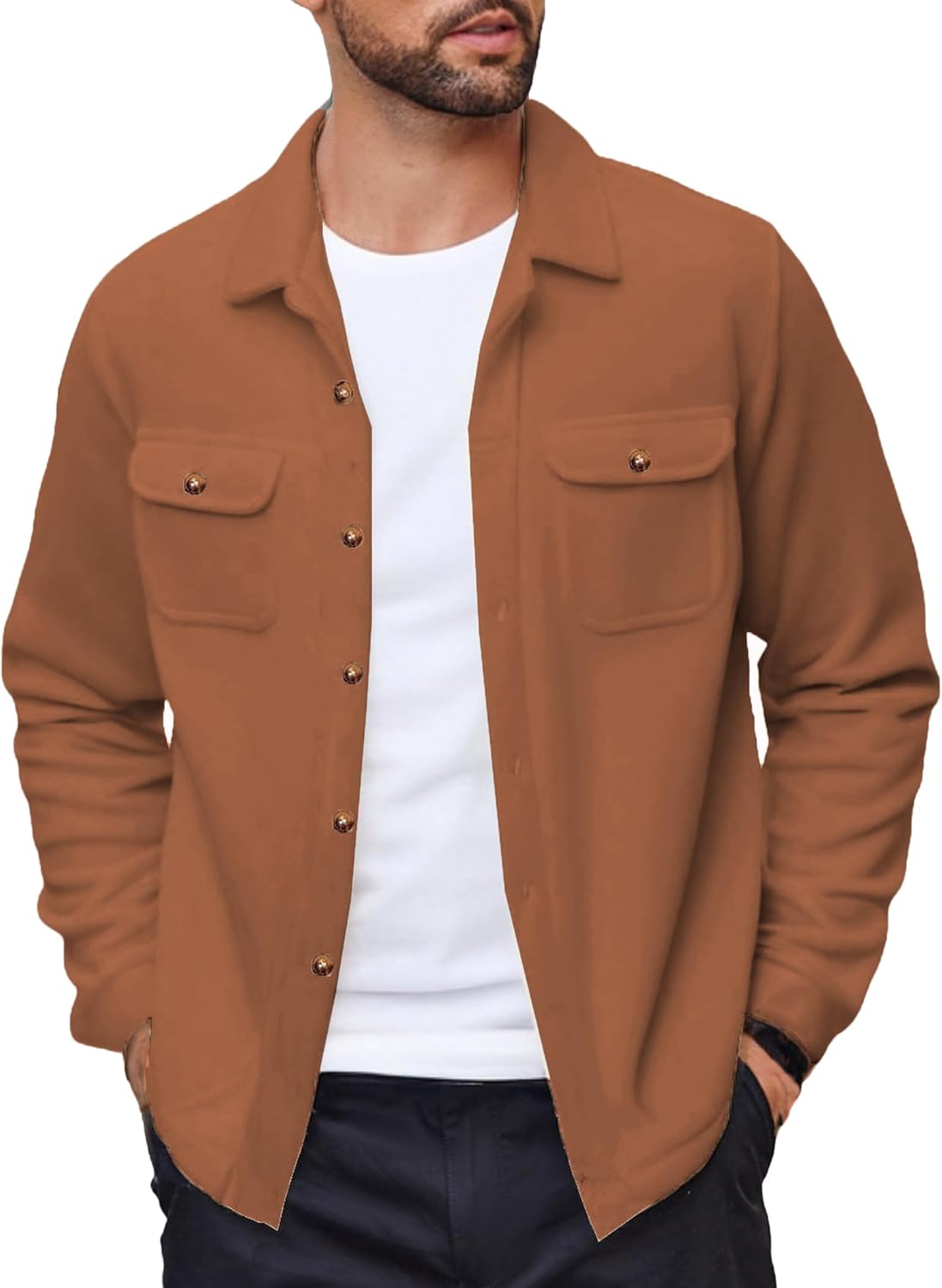 COOFANDY Men's Polar Fleece Shacket Long Sleeve Casual Button Down ...