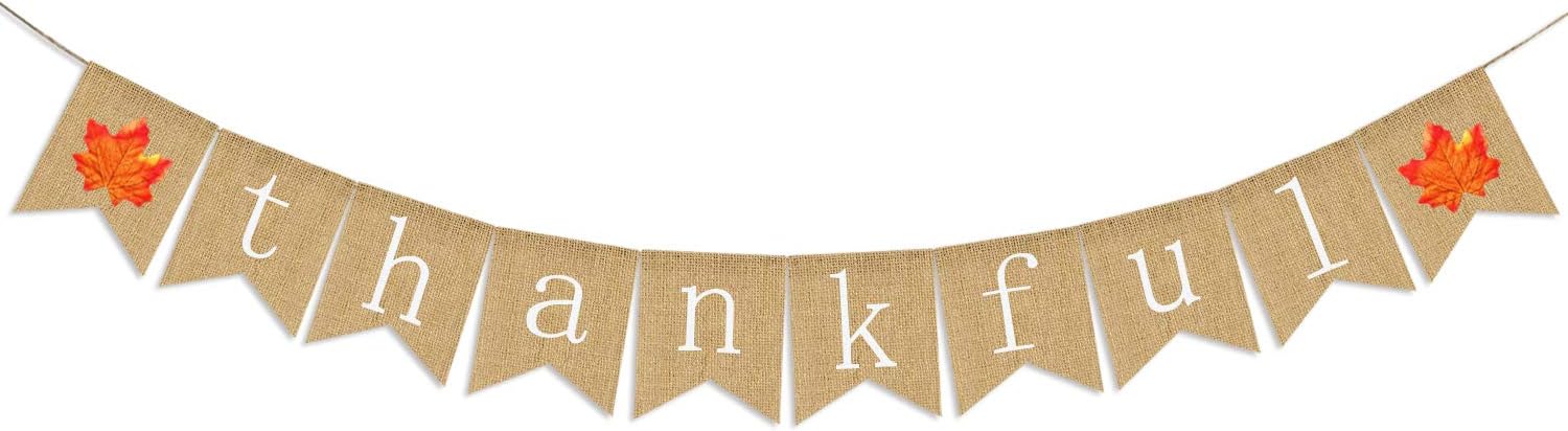 Amazon.com: Thankful Burlap Banner | Thankful Burlap Wall Banner ...