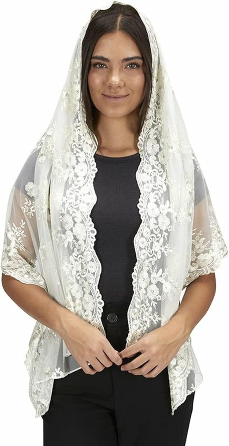 Needzo Long Chapel Veils for Church, Two Tone Ivory Veil for Catholic ...