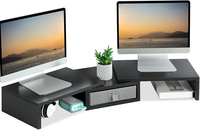 Amazon.com: TEAMIX Dual Monitor Stand Riser with Drawer - Length and ...