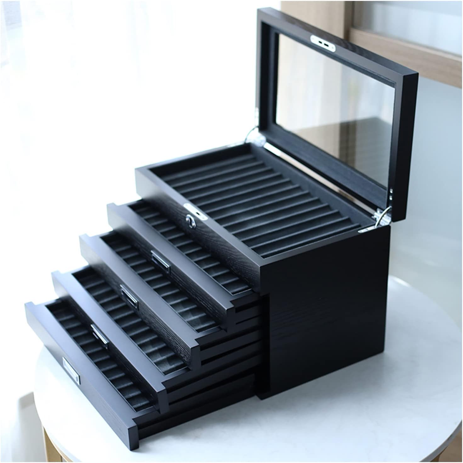 Pen Display Box with Glass Window and Drawers - Wood Pen Organizer for ...
