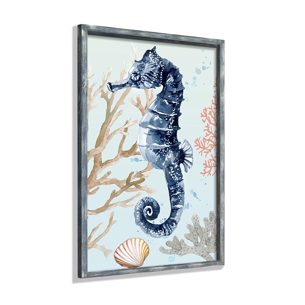 Amazon.com: Coastal Blue Seahorse Wooden Wall Art: Teal Ocean Sea Life ...