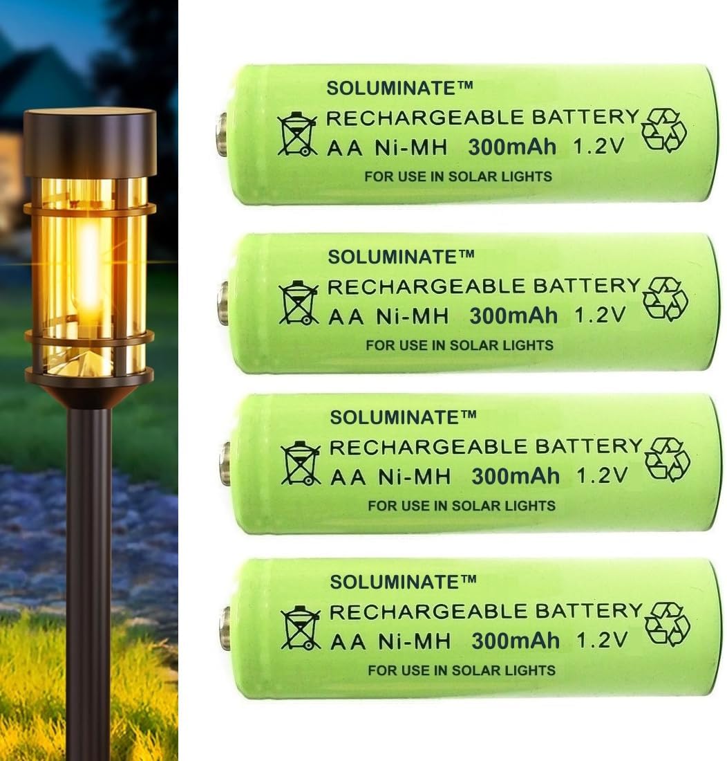 Soluminate AA Solar Light Batteries (300mAh) Size AA 1.2V Rechargeable ...
