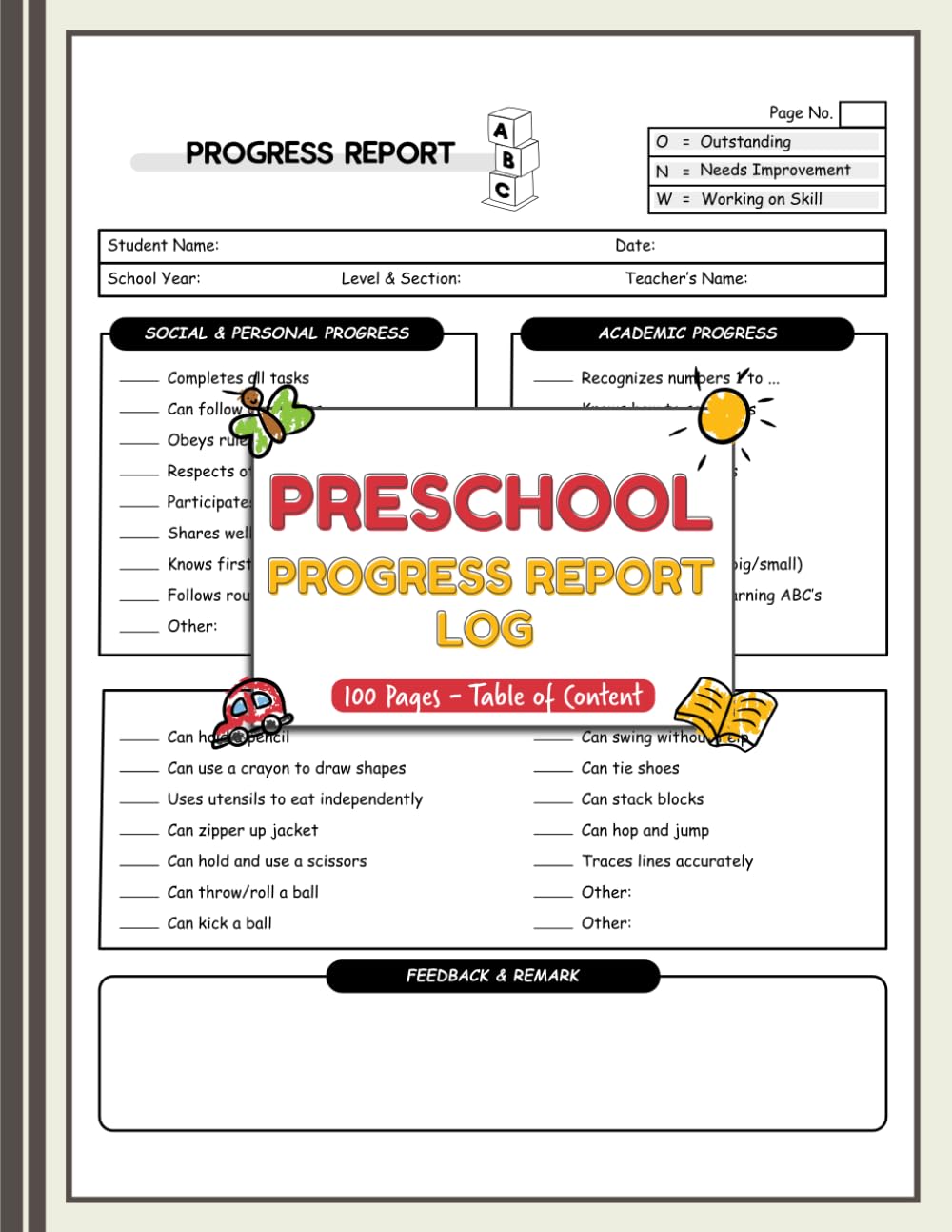Preschool Progress Report Log: Pre-K Student Progression & Readiness ...