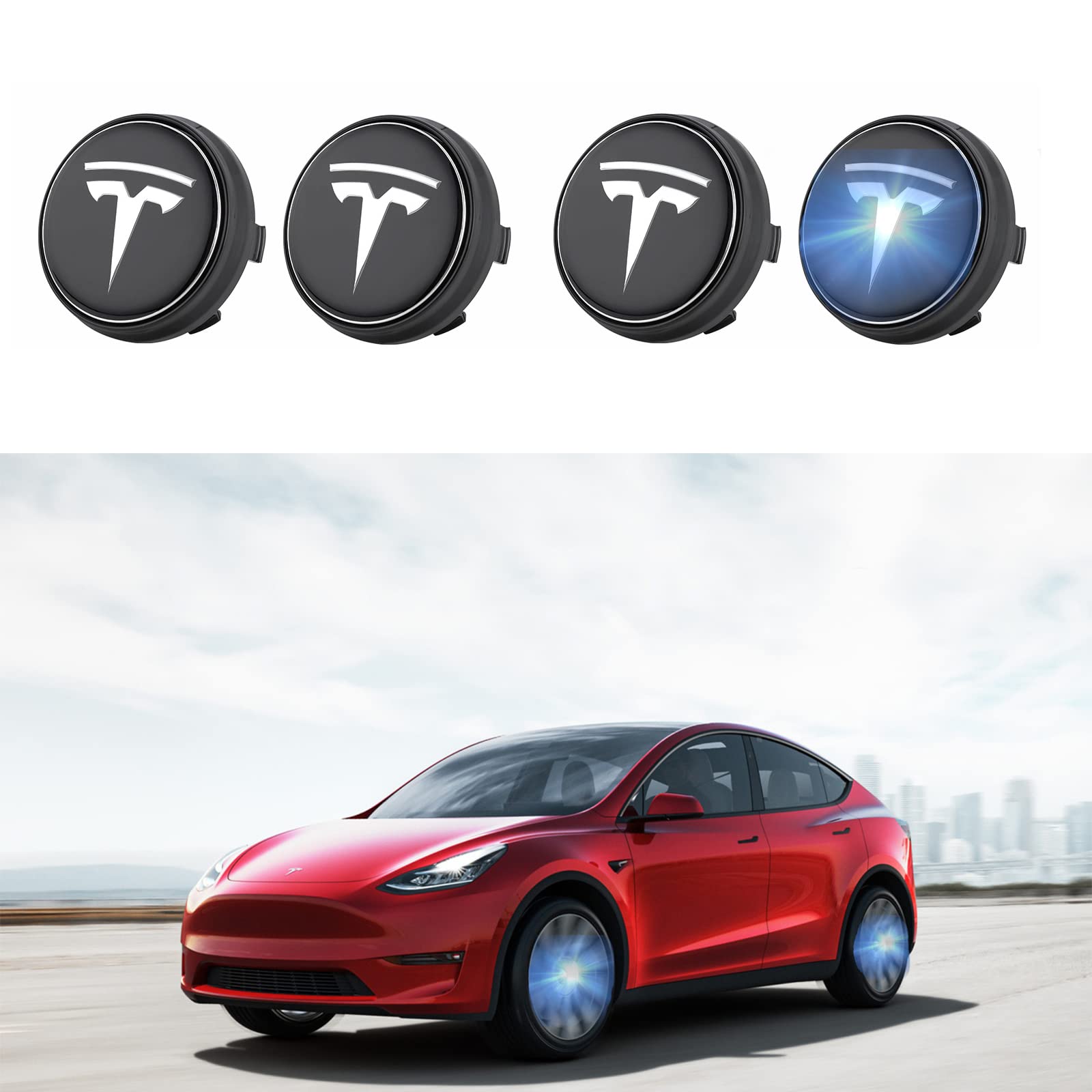 Hdton 4pcs Fit Tesla Led Wheel Center Caps Retrofit Light | Desertcart ...