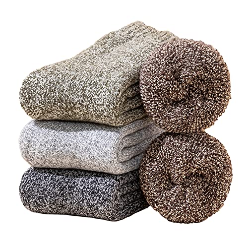 YZKKE 3Pack Mens Super Thick Wool Warm Socks - Soft Comfort Casual Crew ...