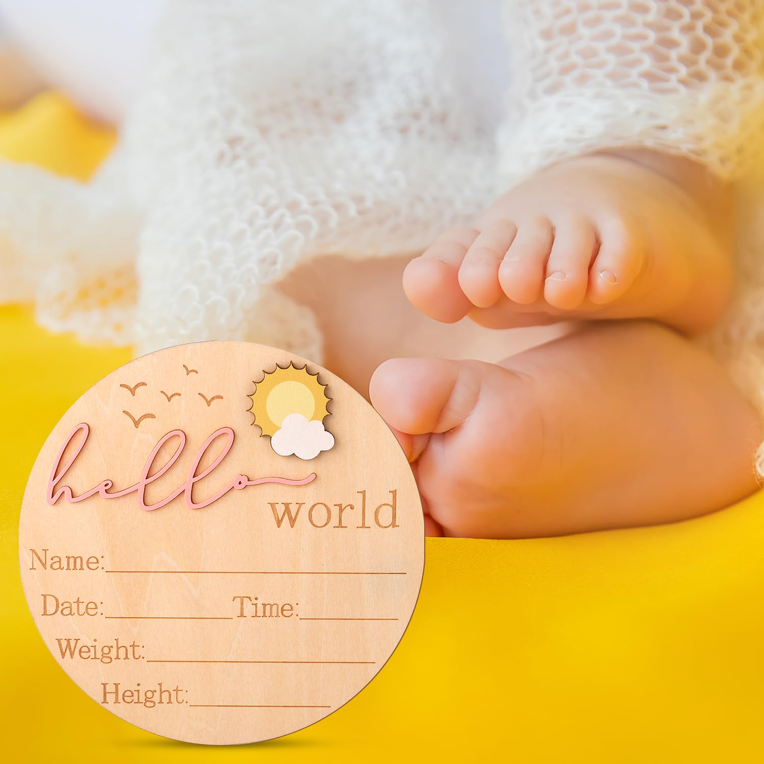 Snapklik.com : Baby Announcement Sign, 5.83 Inch Wooden Hello World ...