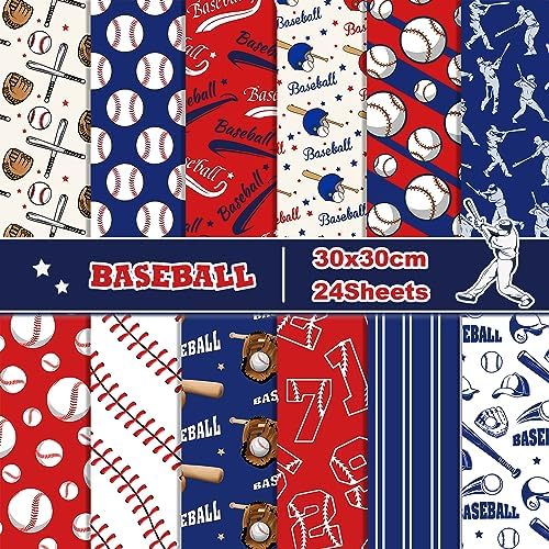Amazon.com : 24 Sheets Baseball Scrapbook Paper 12'' x 12'' Baseball ...