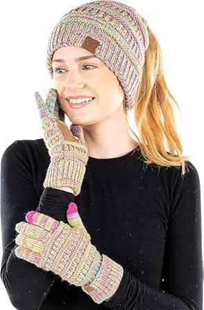 Amazon.com: Funky Junque Matching 2 Pack BeanieTail & Gloves Matching Bundle: Rainbow #11 ...