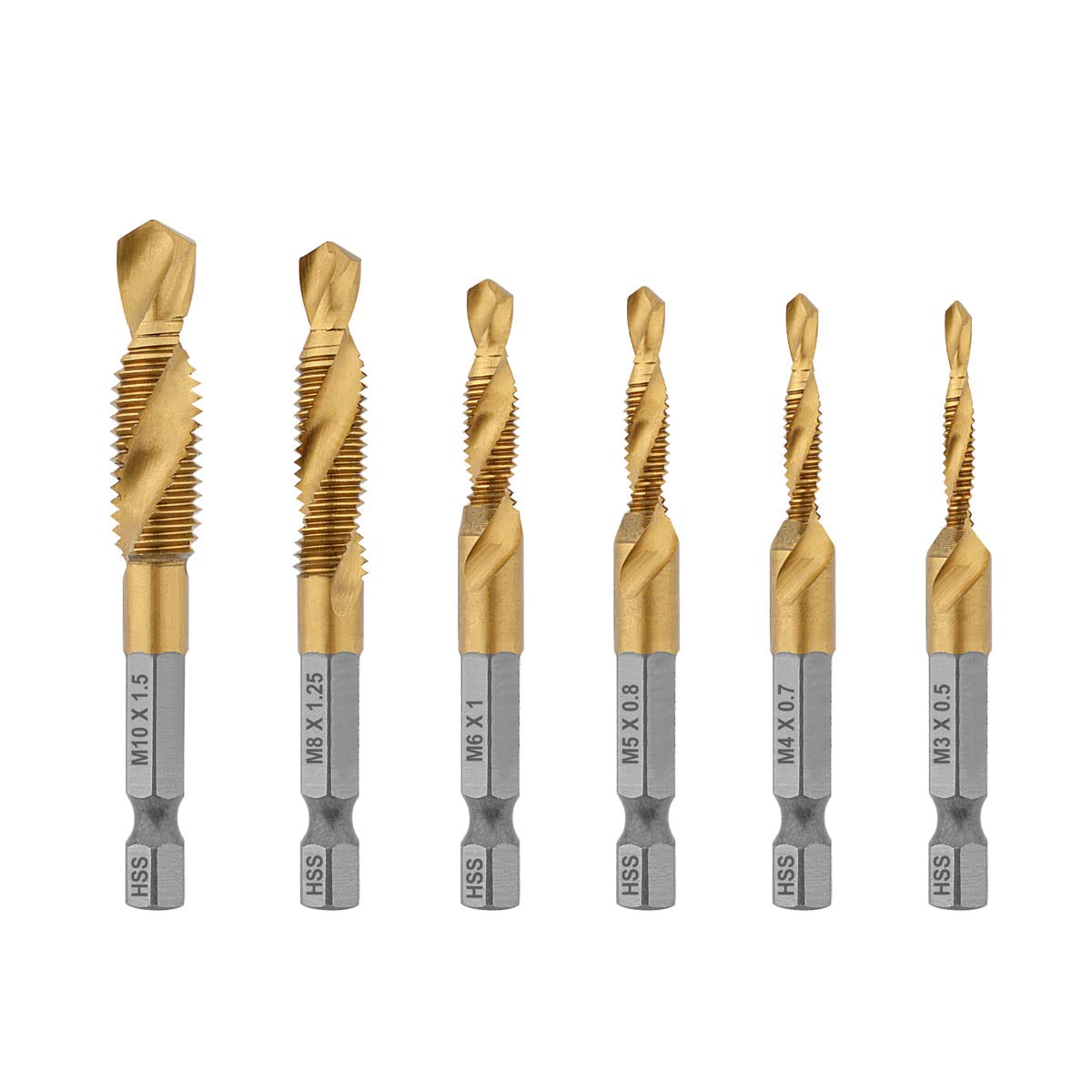 Gunpla 6pcs Tap Drill Bits Set, Durable Titanium Coated HSS Combination ...