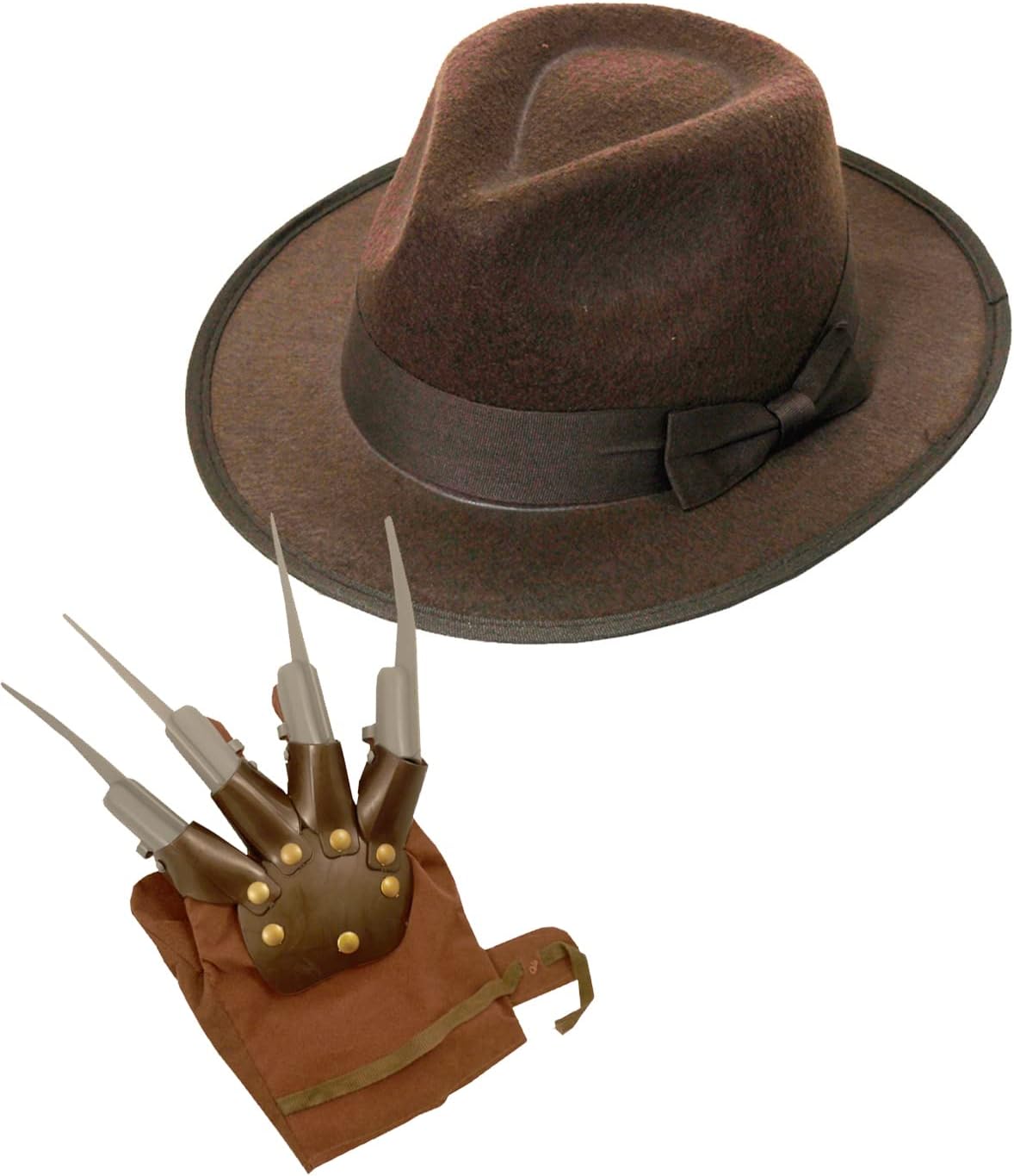 Adults Halloween Dream Killer Costume Set - Brown Fedora Hat and Claw ...