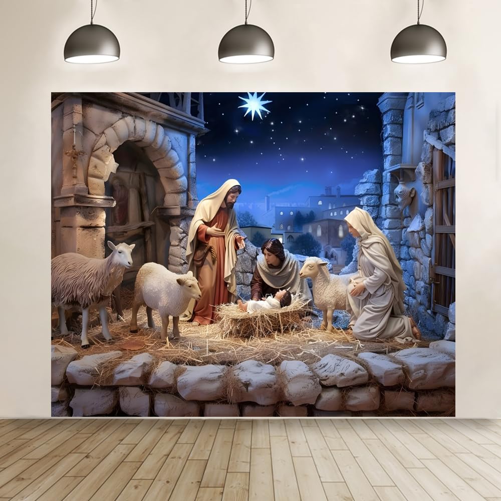 Amazon.com : Christmas Nativity Scene Backdrop 10x8ft Large Nativity ...