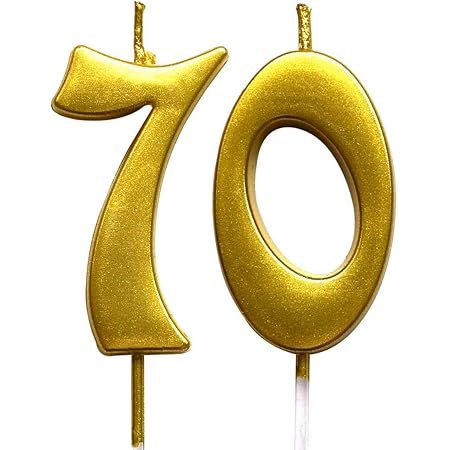 Amazon.com: Gold 70th Birthday Numeral Candle, Number 70 Cake Topper ...