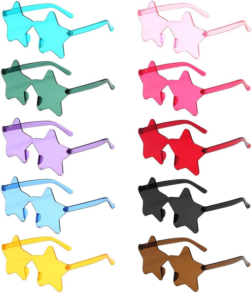 Hojalis 10 Pairs Star Glasses, Star Rimless Party Glasses, Fashional ...