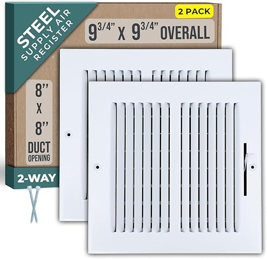 [2 Pack] Fits 8x8 Duct Opening 2 Way Steel Air Supply Diffuser by Handua | Register Vent Cover ...