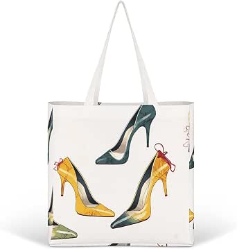 Amazon.com: BTCOWZRV Canvas Tote Bag for Women High Heel Shoes Grocery ...