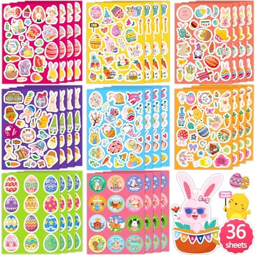 Amazon.com: YAMIOW 36 Sheets Easter Stickers Cute Easter Bunny Egg ...