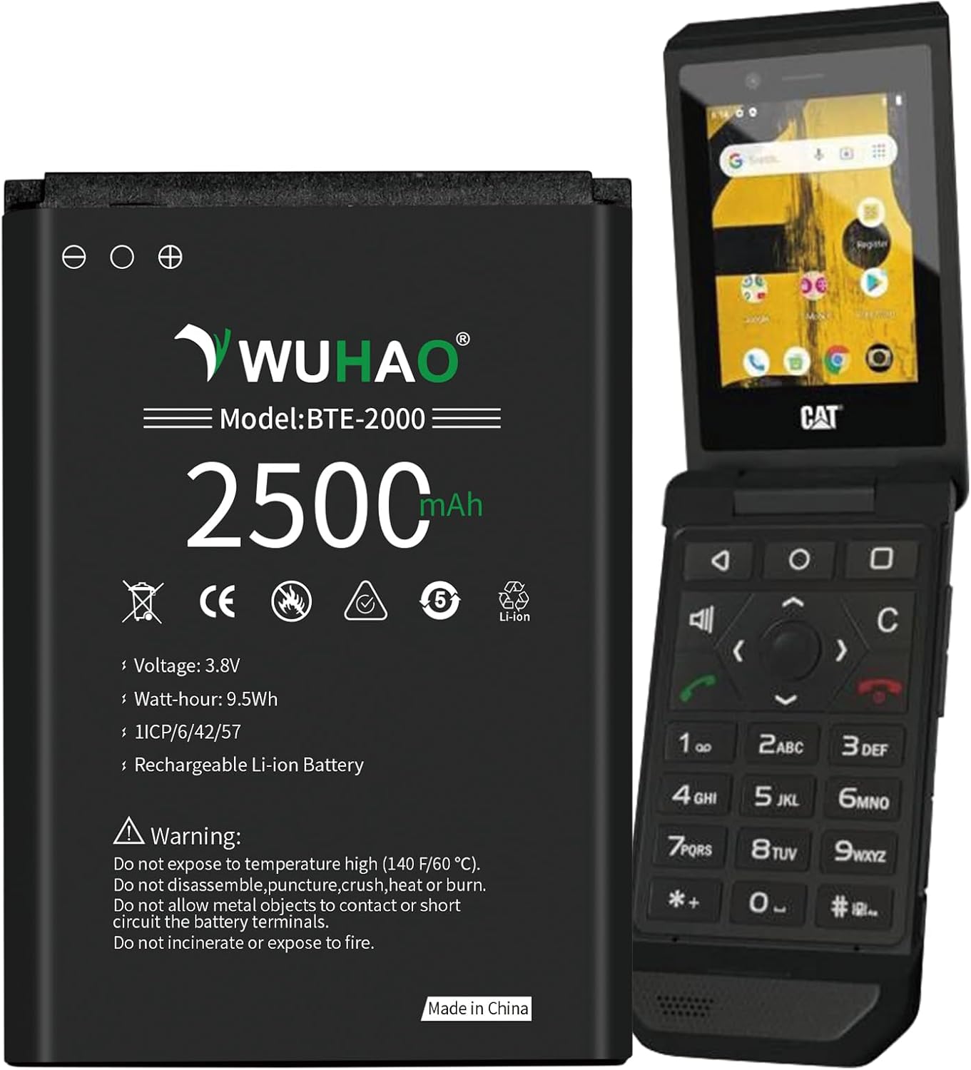 Amazon.com: WUHAO for CAT S22 Flip Smartphone Replacement Battery Upgraded 2500mAh BTE-2000 ...