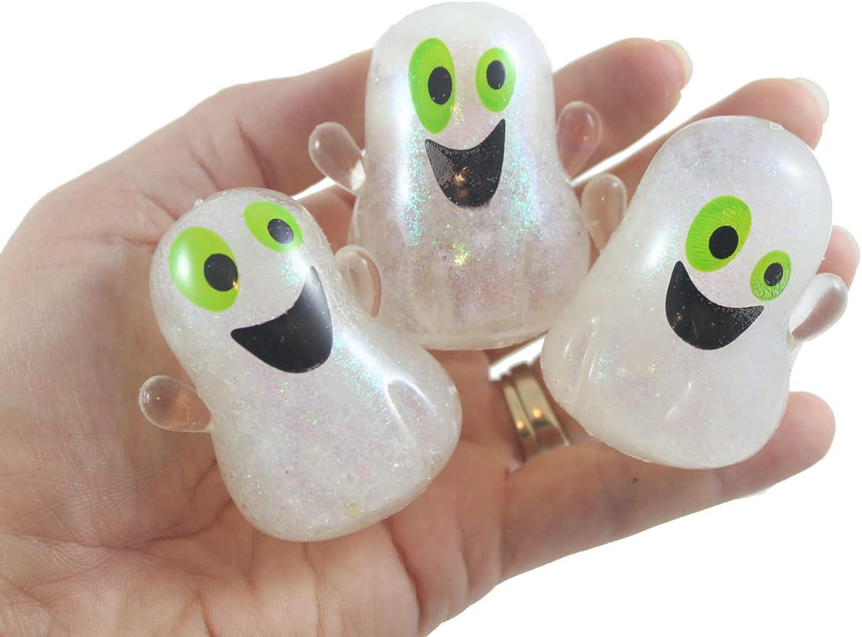 Amazon.com: Set of 3 Glitter Gel Ghost Stress Balls - Sticky Ghosts ...