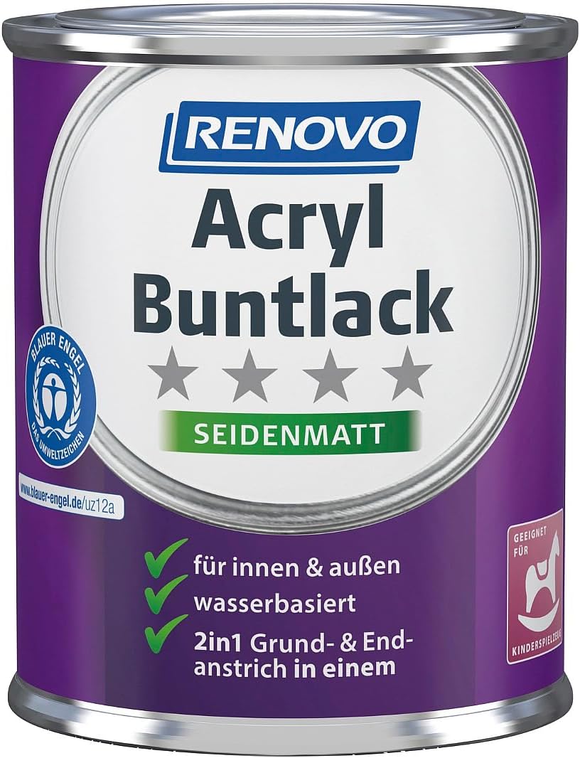 Acryl-Buntlack 2-in-1 750 ml RAL 0096 Altweiß seidenmatt Renovo ...