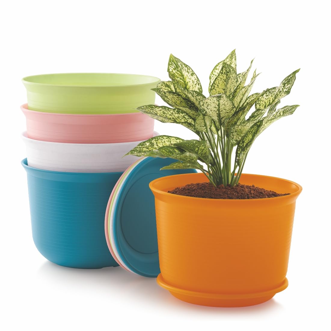 INKULTURE 10 Inch Plastic Round Flower Pots with Tray for Home Planters ...