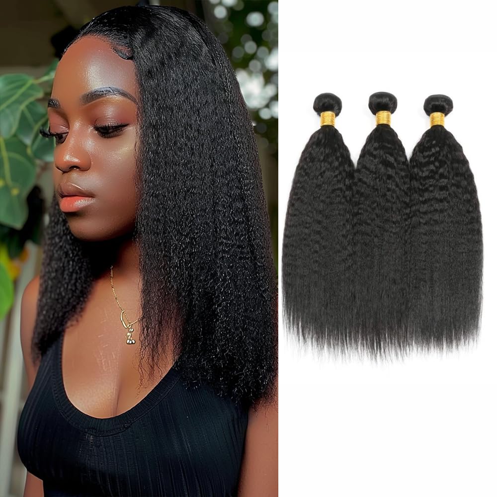 Amazon.com : Yaki Straight Human Hair Bundles 22 24 26 Inch Natural Color Brazilian Virgin Remy ...
