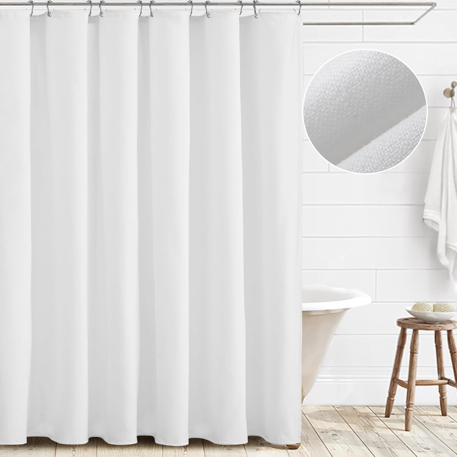Amazon.com: Awellife White Linen Shower Curtain Boho Farmhouse Shower ...